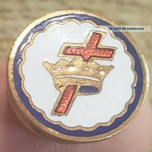 RARE EARLY 1900S GOLD TONE MASONIC KNIGHTS TEMPLAR GUILLOCHE ENAMELED ...