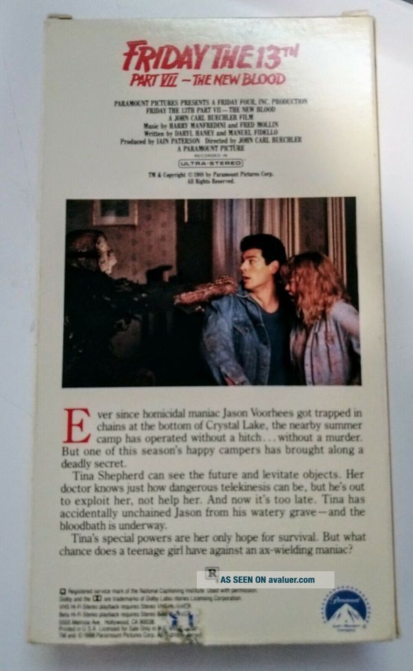 Friday The 13th Part VII 7 The Blood VHS Video Tape Movie Horror RARE R ...