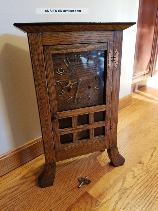 Rare Vintage Mission Style Oak Mantle Clock Wind Up Pendulum Chime With ...