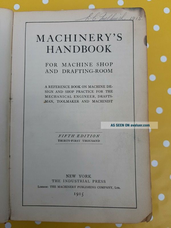 RARE BOOK Machinery ' S Handbook For Machine Shop Drafting 5th Edition ...