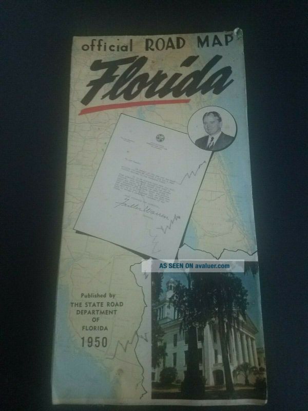RARE 1950 OFFICIAL ROAD MAP OF FLORIDA FROM THE STATE DEPARTMENT OF ...