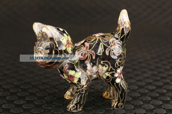 Chinese Old Cloisonne Handmade Cat Lovely Statue Figure Collectable ...