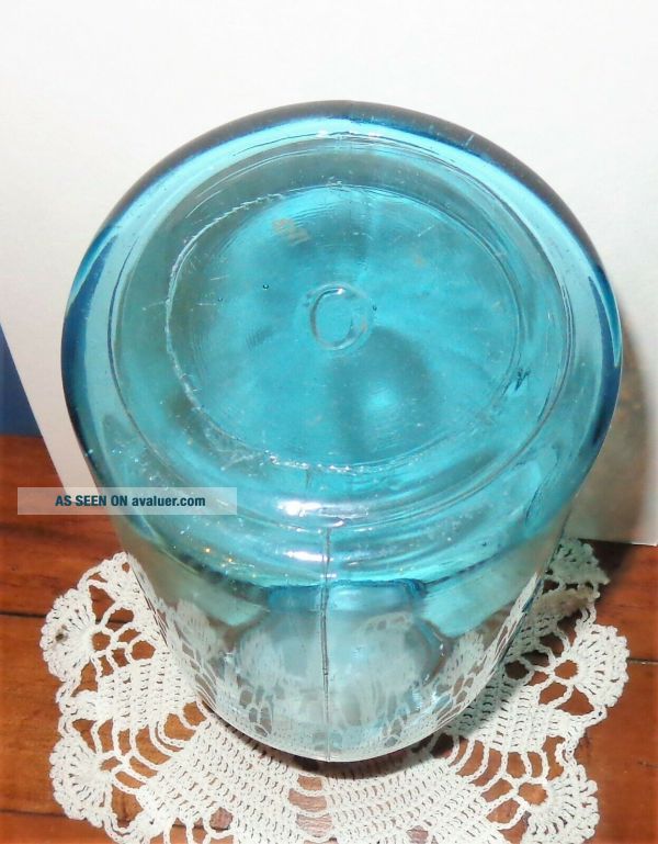 OLD ANTIQUE BLUE GLASS BALL PERFECT MASON HALF GALLON CANNING JAR ZINC ...