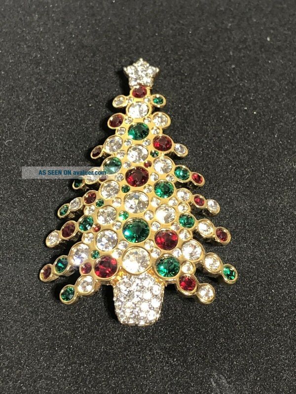 RARE & RETIRED SIGNED SWAROVSKI PAVE JEWELED CHRISTMAS TREE PIN/BROOCH ...