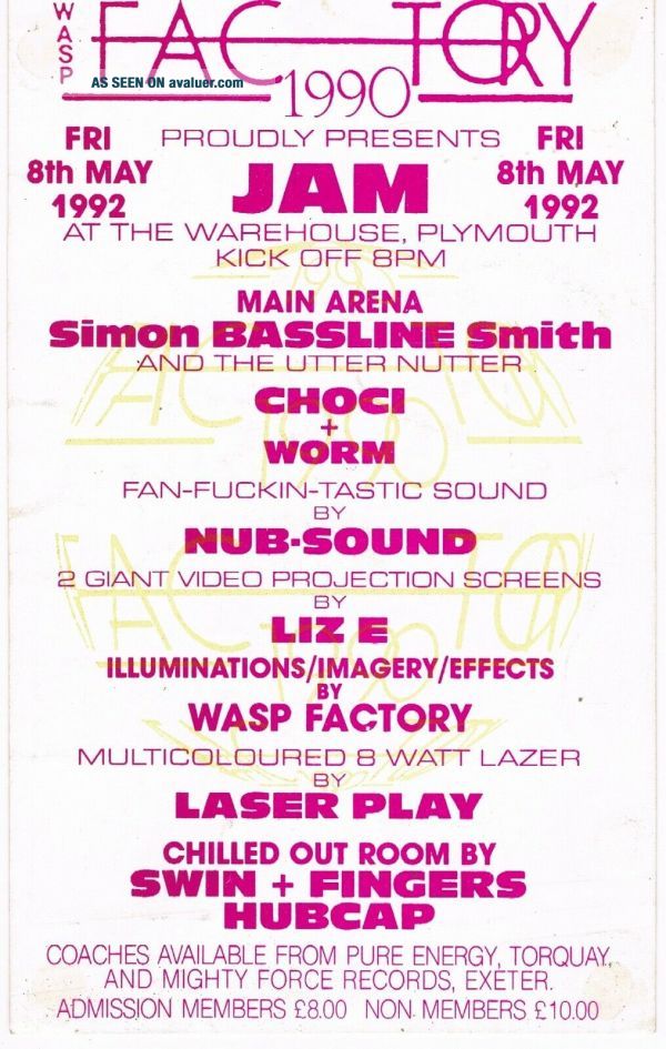 WASP FACTORY Rave Flyer Flyers A6 8/5/92 Plymouth Warehouse Rare Choci ...