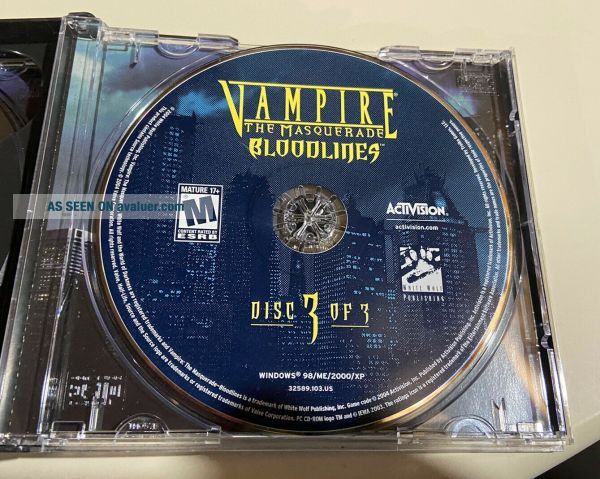 Vampire The Masquerade Bloodlines PC CD - ROM 3 Discs White Wolf ...
