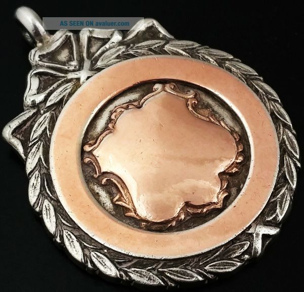 STUNNING ANTIQUE HALLMARKED SOLID SILVER ROSE GOLD ALBERT CHAIN FOB ...