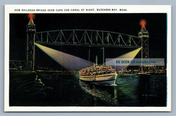 BUZZARDS BAY MA RAILROAD BRIDGE OVER CAPE COD CANAL ANTIQUE POSTCARD ...