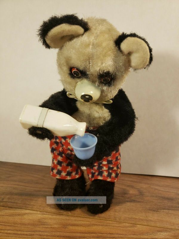 Rare Vtg 50s/60s Japanese Litho Mohair Panda Drinking Milk Windup ...