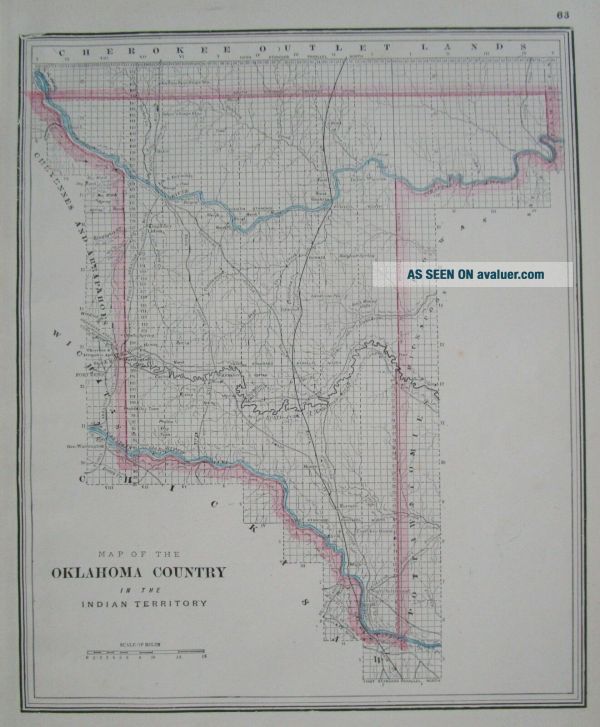 OK 1892 Map Of Oklahoma Country INDIAN Territory. STAGE STATION, CATTLE ...