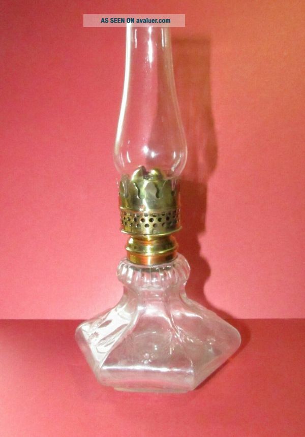 Antique Miniature Oil Lamp With Burner And Chimney | #30532190