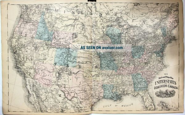 1870s 2 - Pg Colored Railroad Map Of The United States And Dominion Of ...