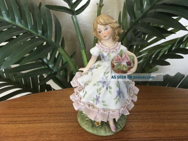 Rare Vintage Lefton Girl With Basket Of Flowers Porcelain Bisque ...