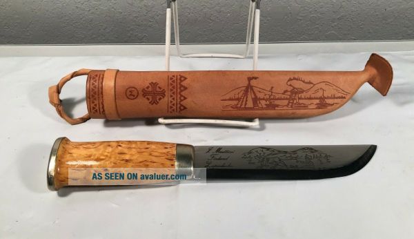 RARE J MARTTIINI FINLAND LAPINLEUKU ETCHED LONG BLADE HUNTING KNIFE W ...