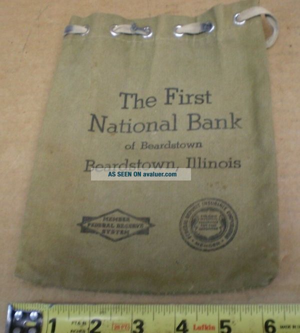 VTG CANVAS MONEY DEPOSIT BAG FIRST NATIONAL BANK BEARDSTOWN ILLINOIS ...