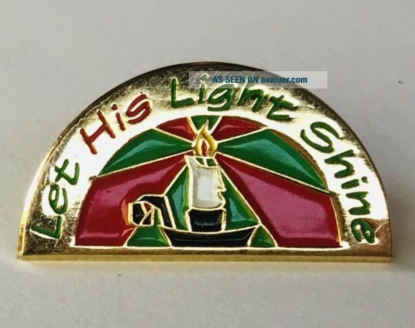 Let His Light Shine Oil Burning Candle Christian Pin Badge Rare Vintage ...