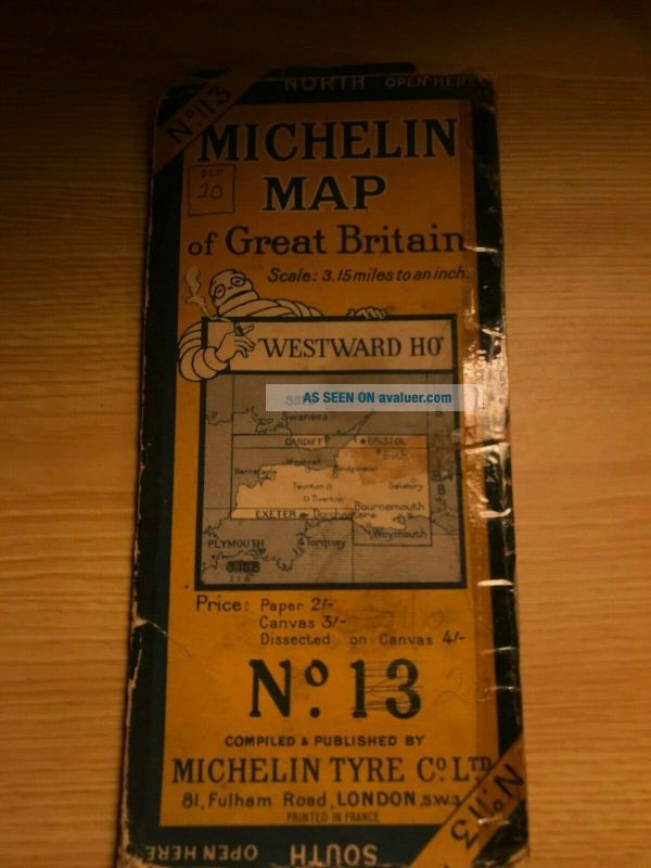 Rare Vintage Michelin Map Of Great Britain - Sheet 13 Westward Ho ...