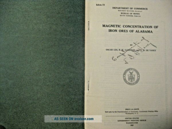ANTIQUE 1927 BUREAU OF MINES MAGNETIC IRON ORES OF ALABAMA MINING BOOK ...