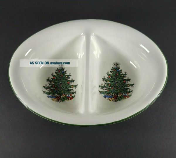 Rare Cuthbertson England Christmas Tree Divided Vegetab Bowl Green Band ...