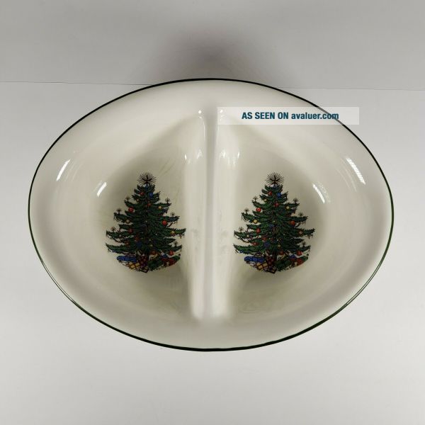 Rare Cuthbertson England Christmas Tree Divided Vegetab Bowl Green Band ...