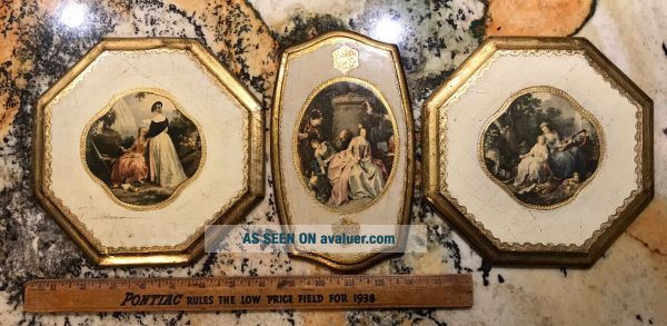 3 Vintage Classic Florentine Gold Wood Wall Plaques Handmade Italy Mid ...