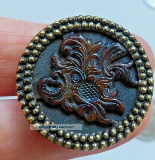 27mm Antique Brass Picture Button W/ Leather Center Leaves Thistle ...