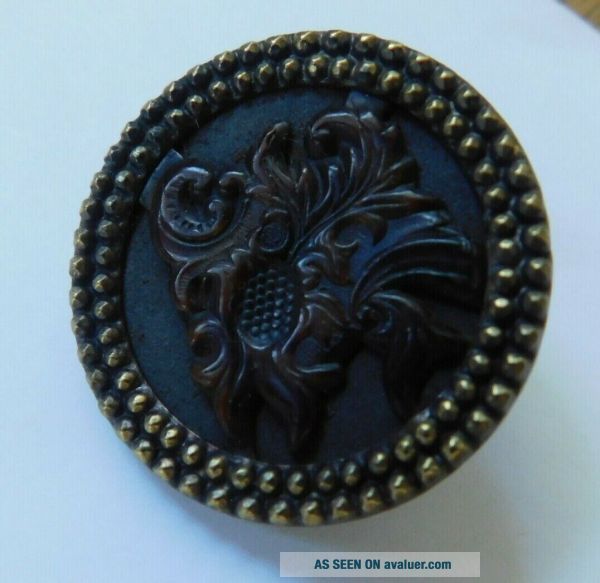 27mm Antique Brass Picture Button W/ Leather Center Leaves Thistle ...