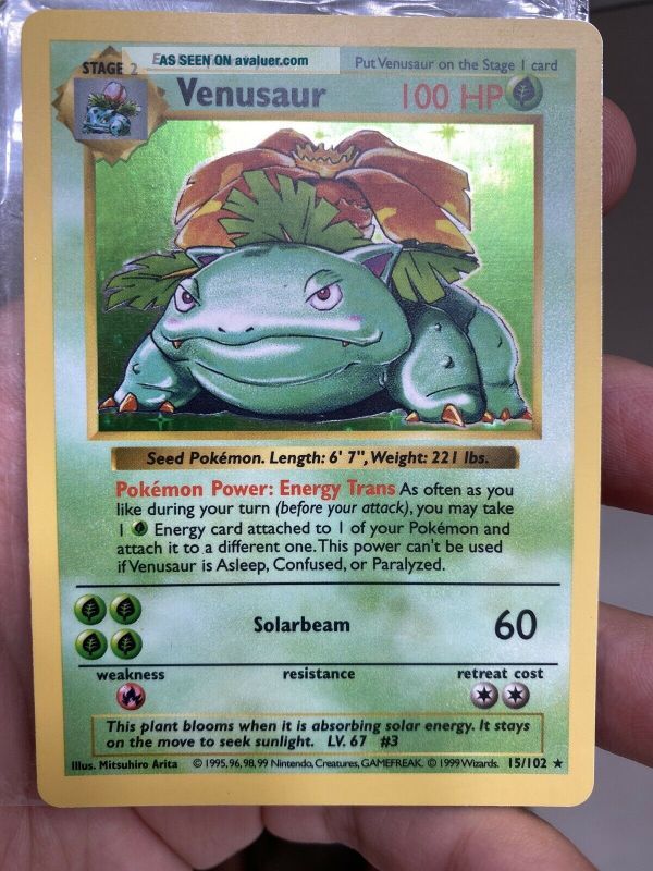 Pokemon Base Set Shadowless Venusaur 15/102 Holo Rare Card | #31130505