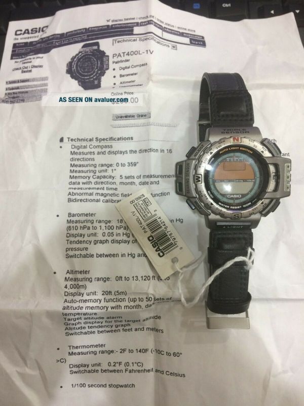 CASIO TRIPLE SENSOR PATHFINDER WATCH VINTAGE 1990 ' S OLD STOCK | #31202580