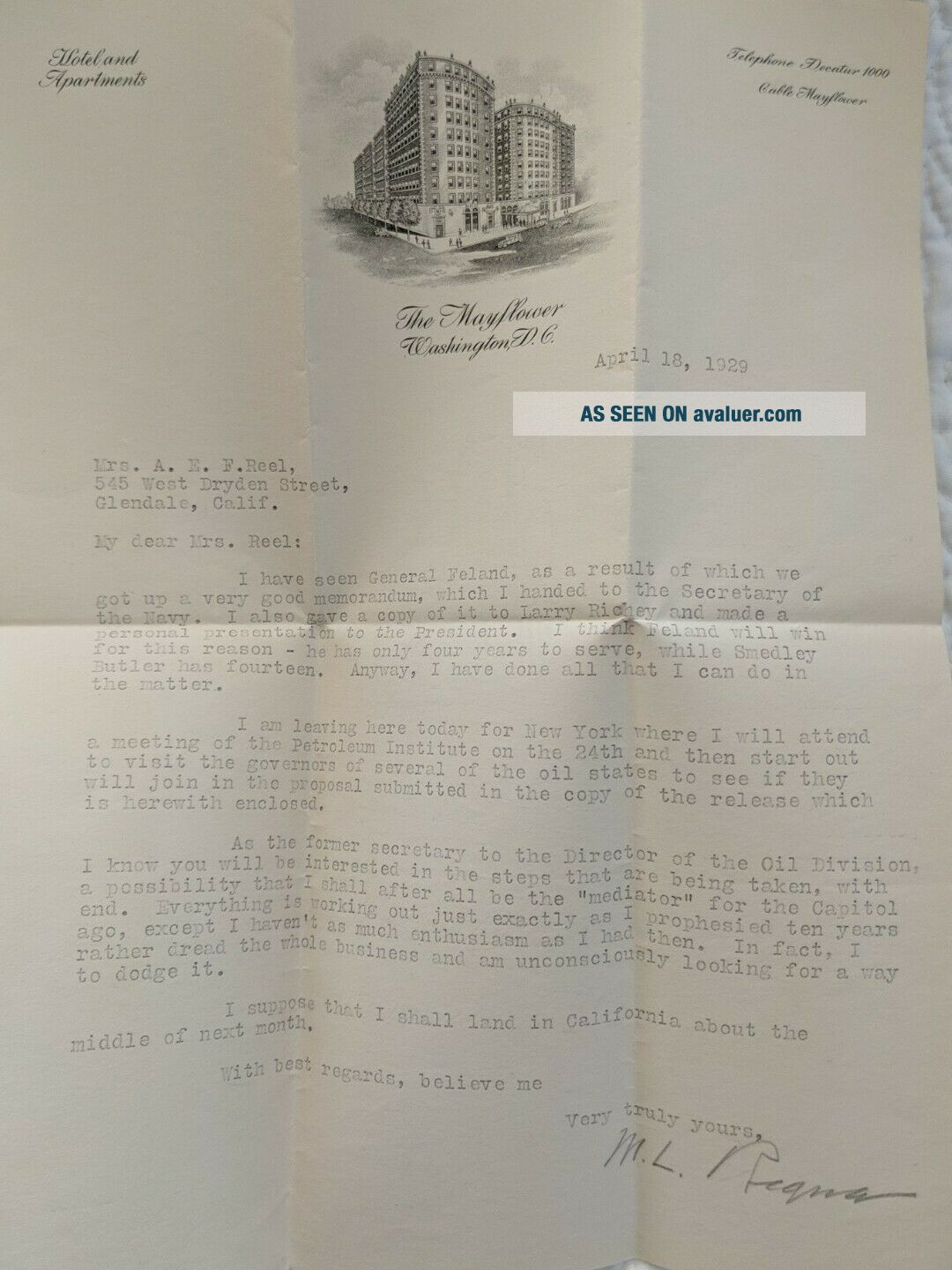 Two Letters One Signed By Major General Of The Marine Corps Logan ...