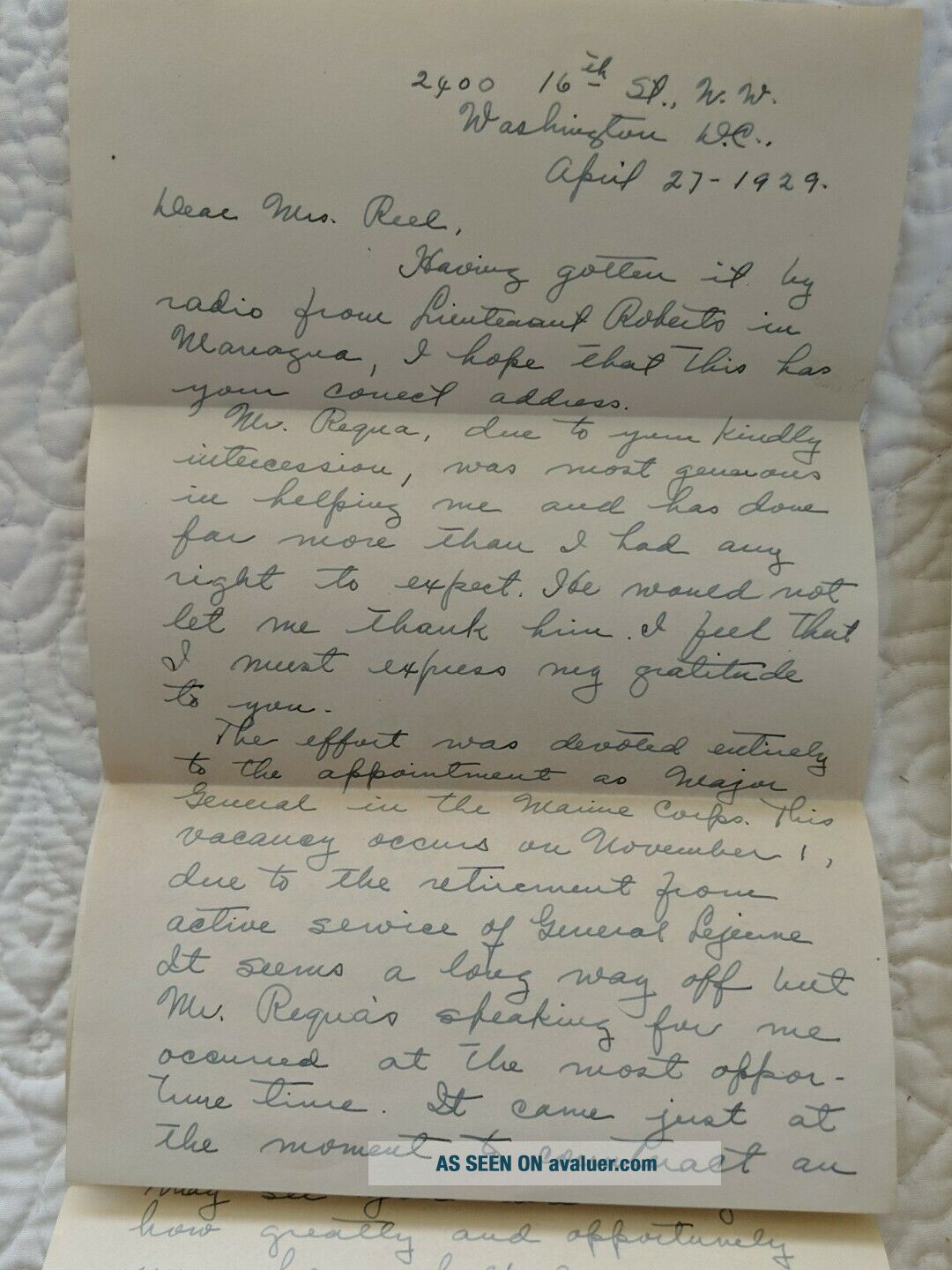 Two Letters One Signed By Major General Of The Marine Corps Logan ...