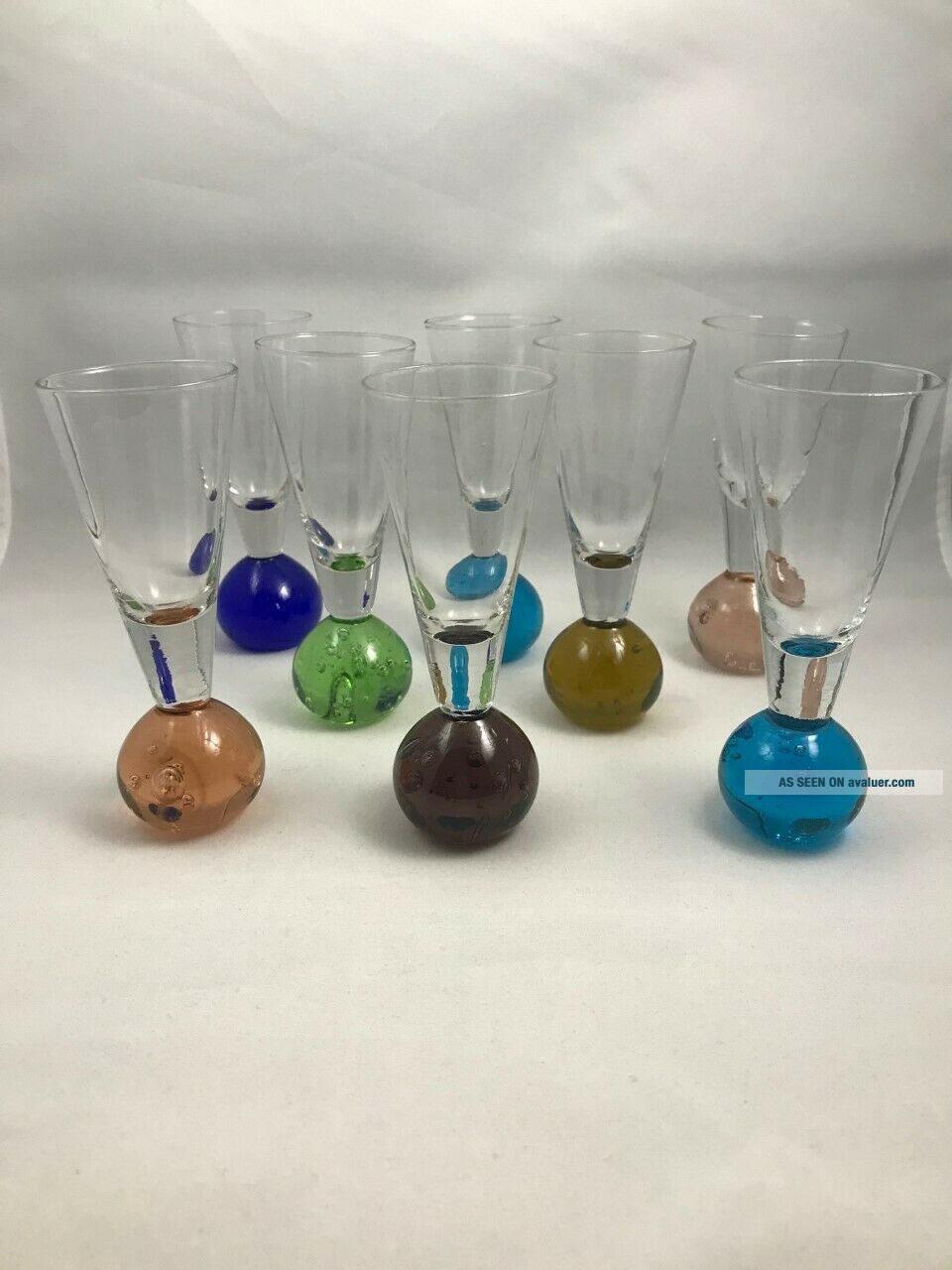 Vintage Set Of 8 CORDIALS/SHOT Glasses With Colored Bubble Ball Bottom ...