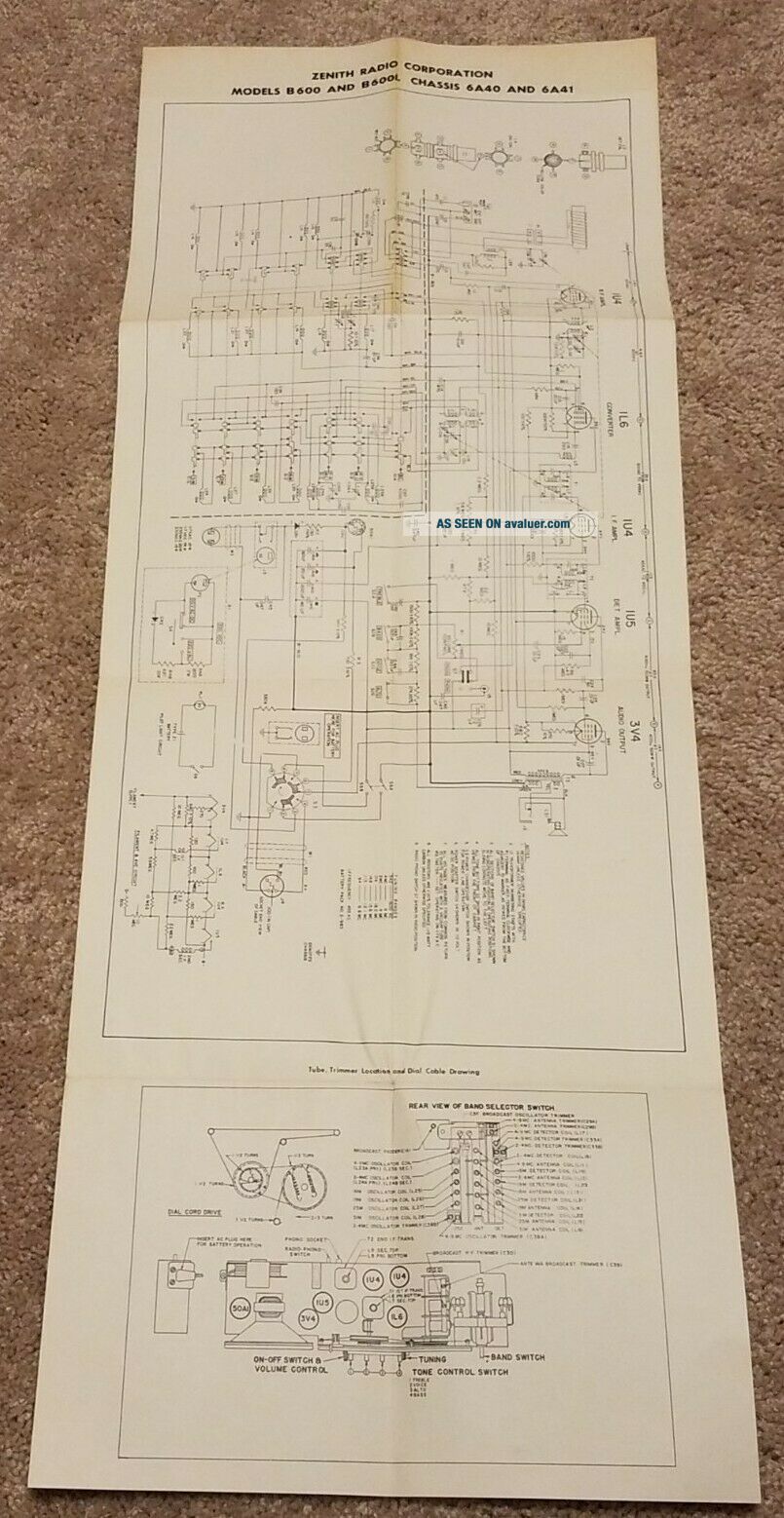 Zenith Transoceanic Model B600 B600L Parts List And Schematic Diagram ...