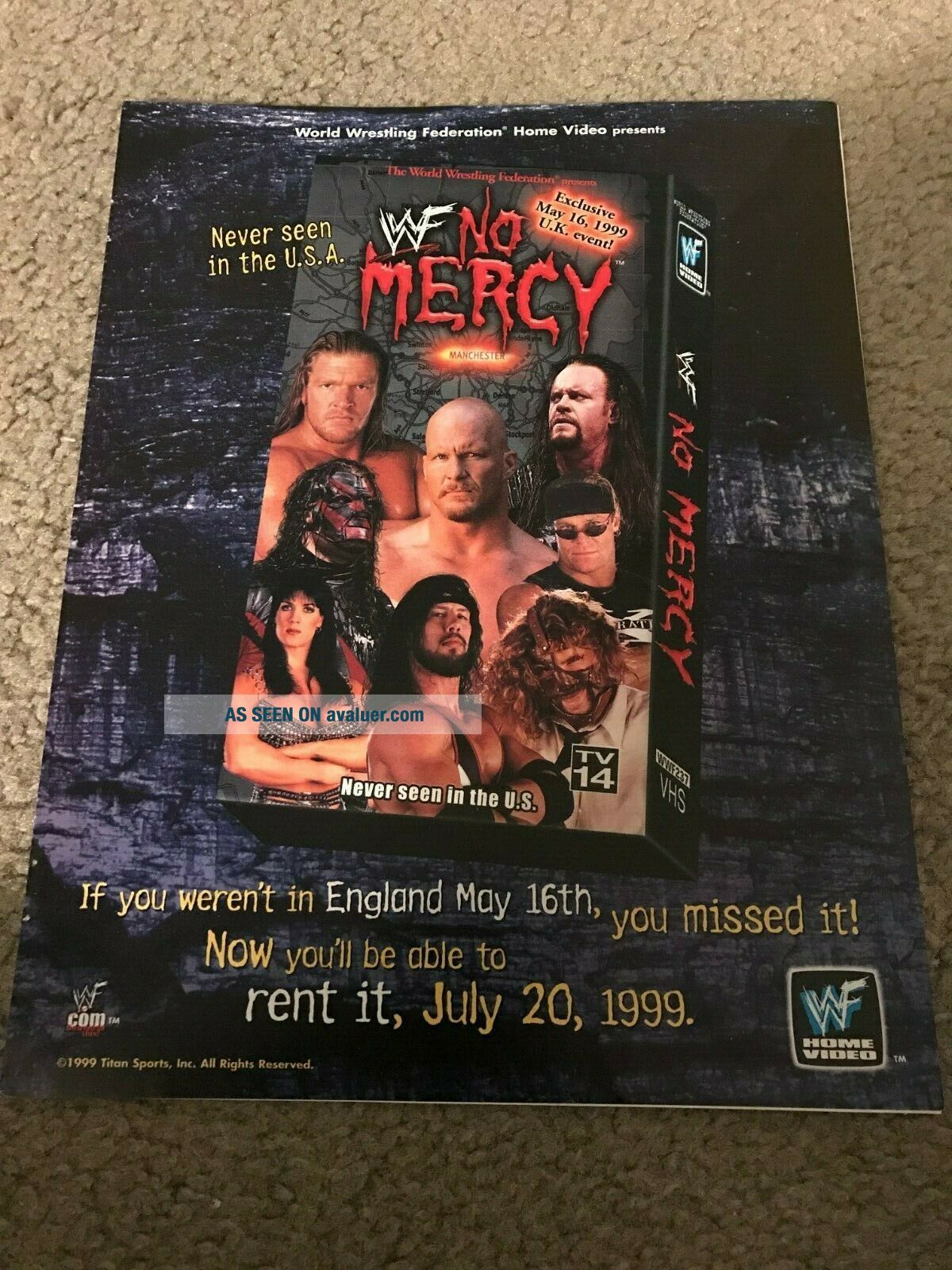 1999 WWF NO MERCY VHS Video Poster Print Ad UNDERTAKER MANKIND STONE ...