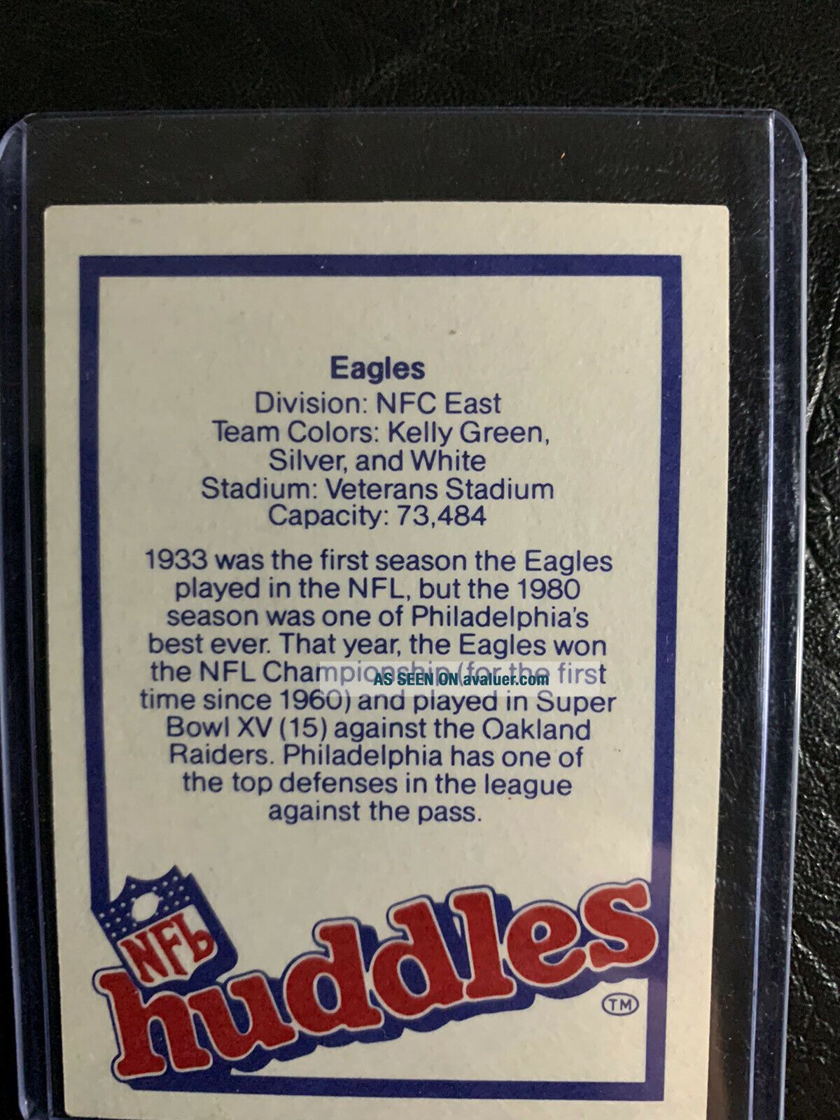 NFL PHILADELPHIA EAGLES VINTAGE 1983 HUDDLES FOOTBALL TRADING CARD ...