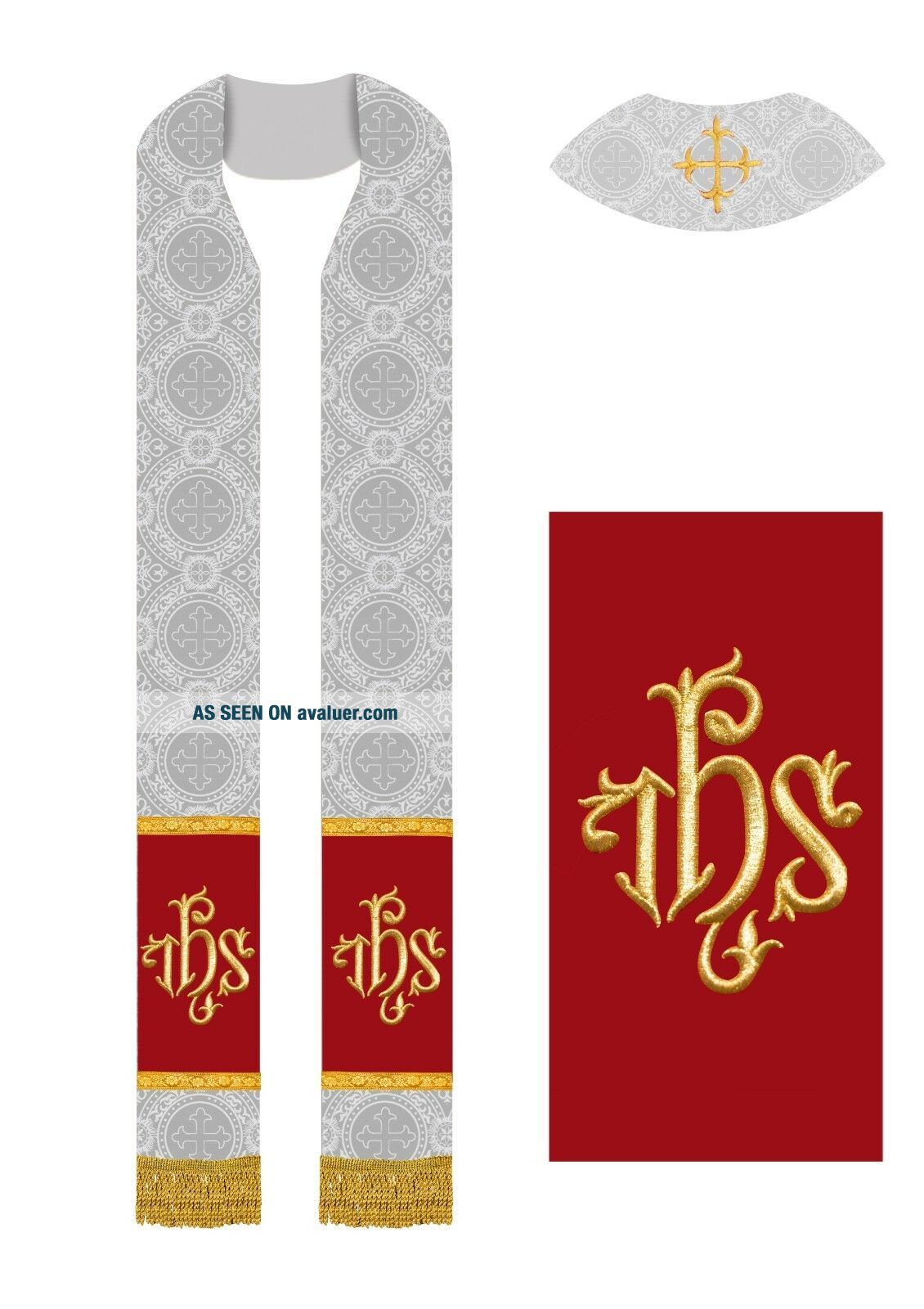 Clergy Priest Stole In White With Embroidered IHS Motif | #31569149
