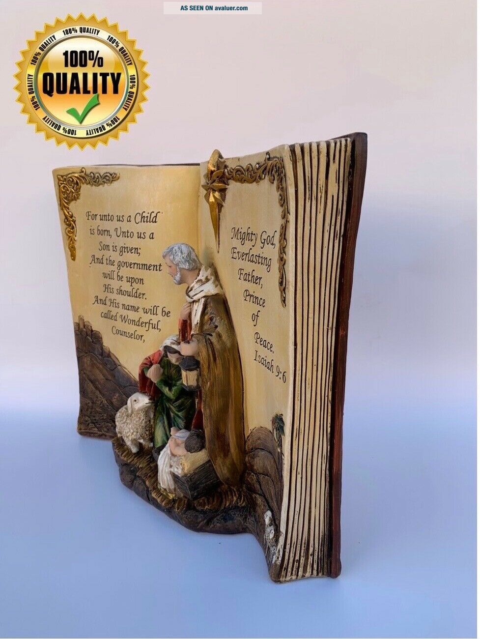 Book Shaped Statue Of The Holy Family, Isaiah 9:6, Home Decor Polyresin ...