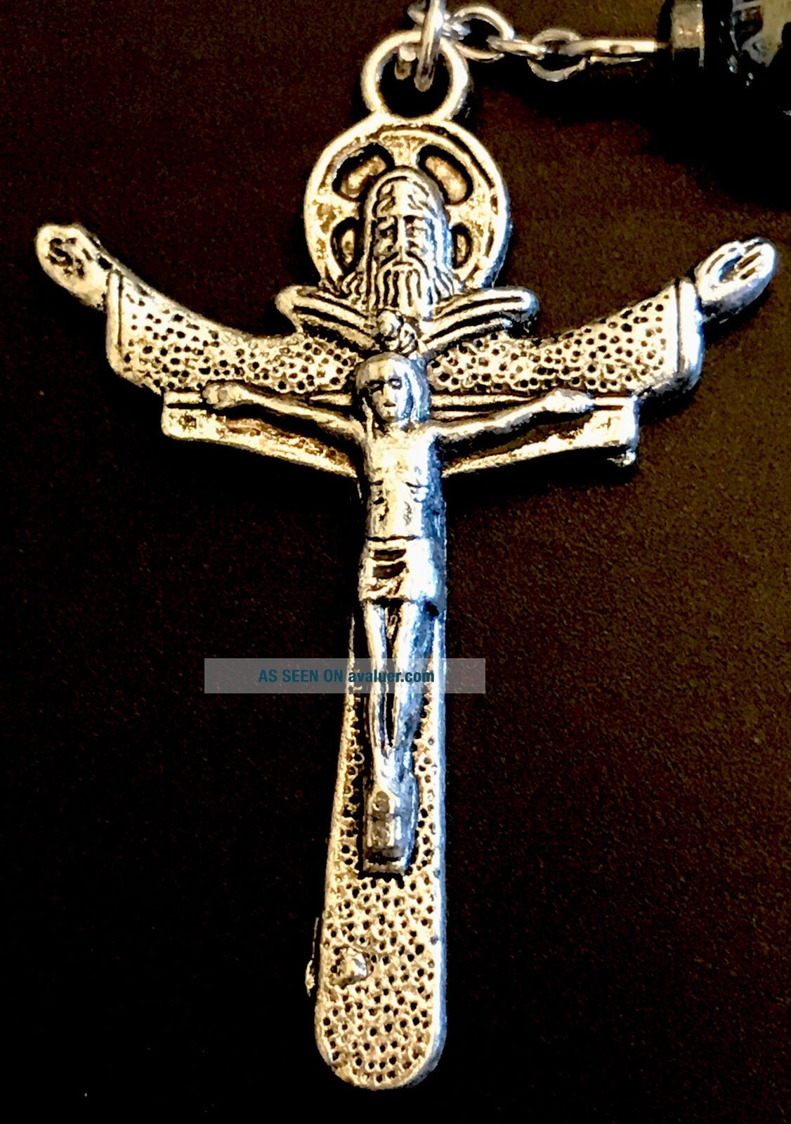 Vintage Catholic Hematite Stone 5Decade Heart Rosary Holy Trilogy ...