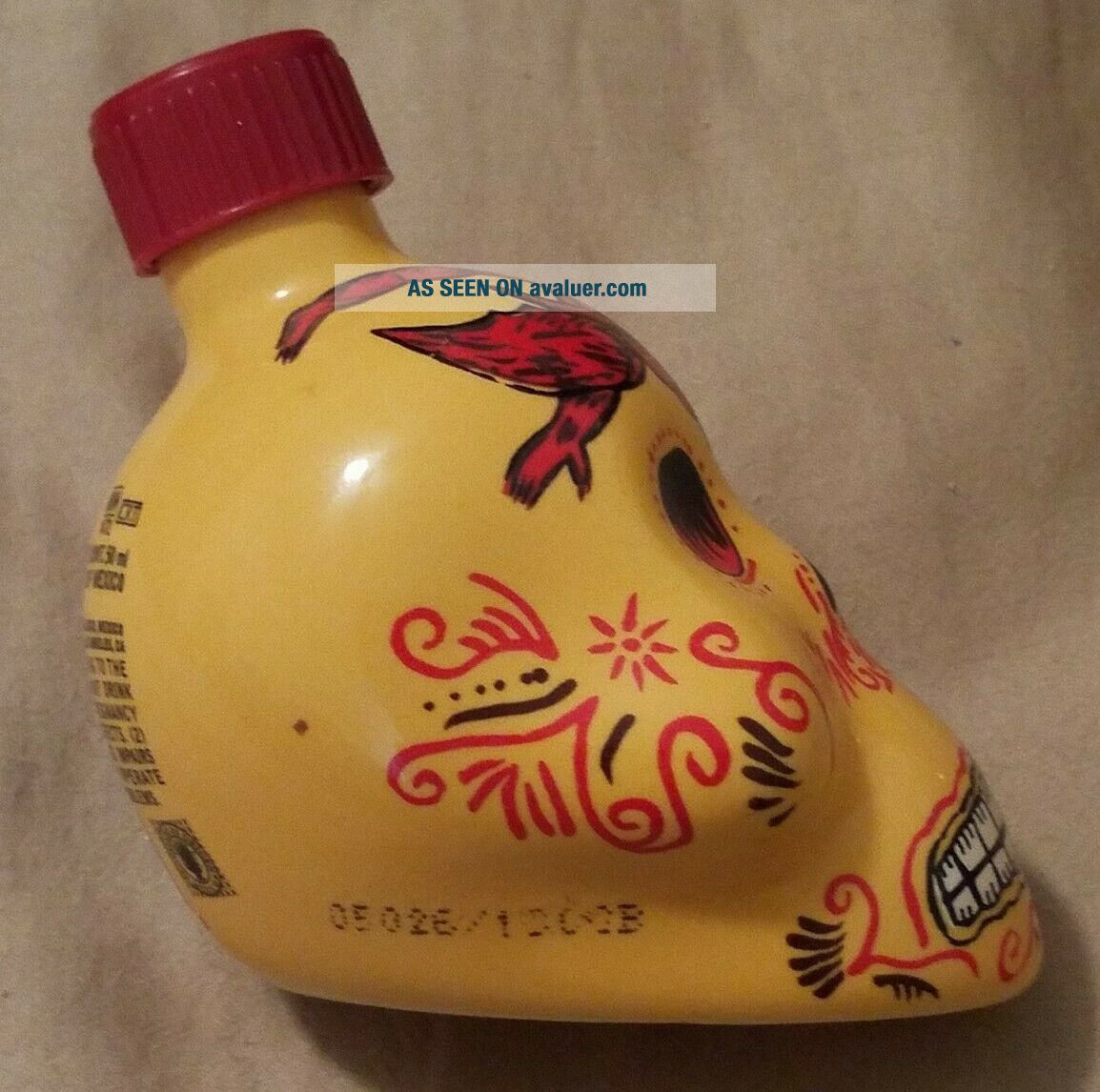 KAH Tequila Yellow & Red Devil Skull Empty Bottle Day Of The Dead. 50ml ...