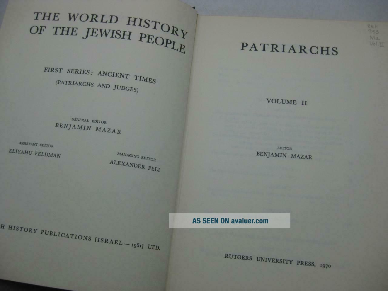 Patriarchs The World History Of The Jewish People HUGE By Benjamin ...