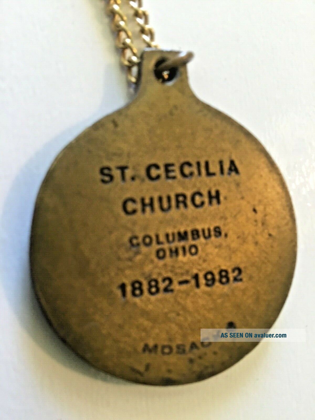 St Cecilia Church Bronze Medallion Gold Necklace 1882 - 1982 By Mosack ...