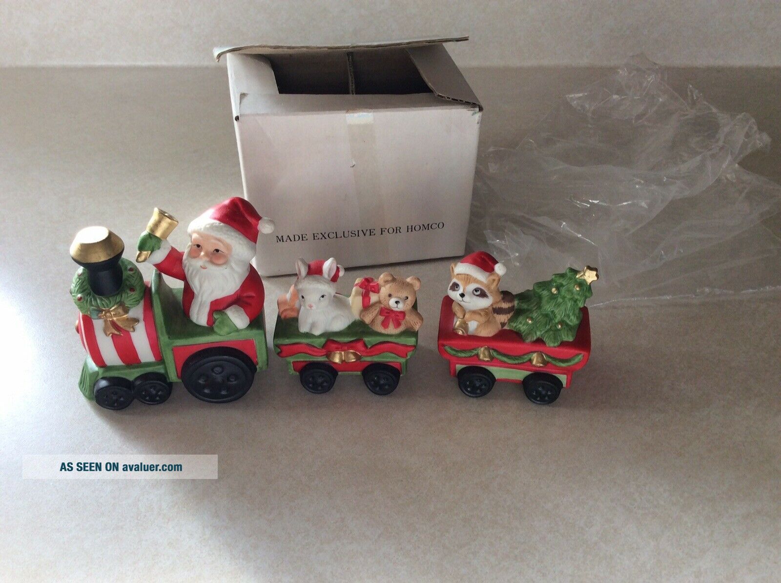 Vtg Homco 5701 Christmas Santa Animal Racoon Ceramic Train Set Decor 3 ...
