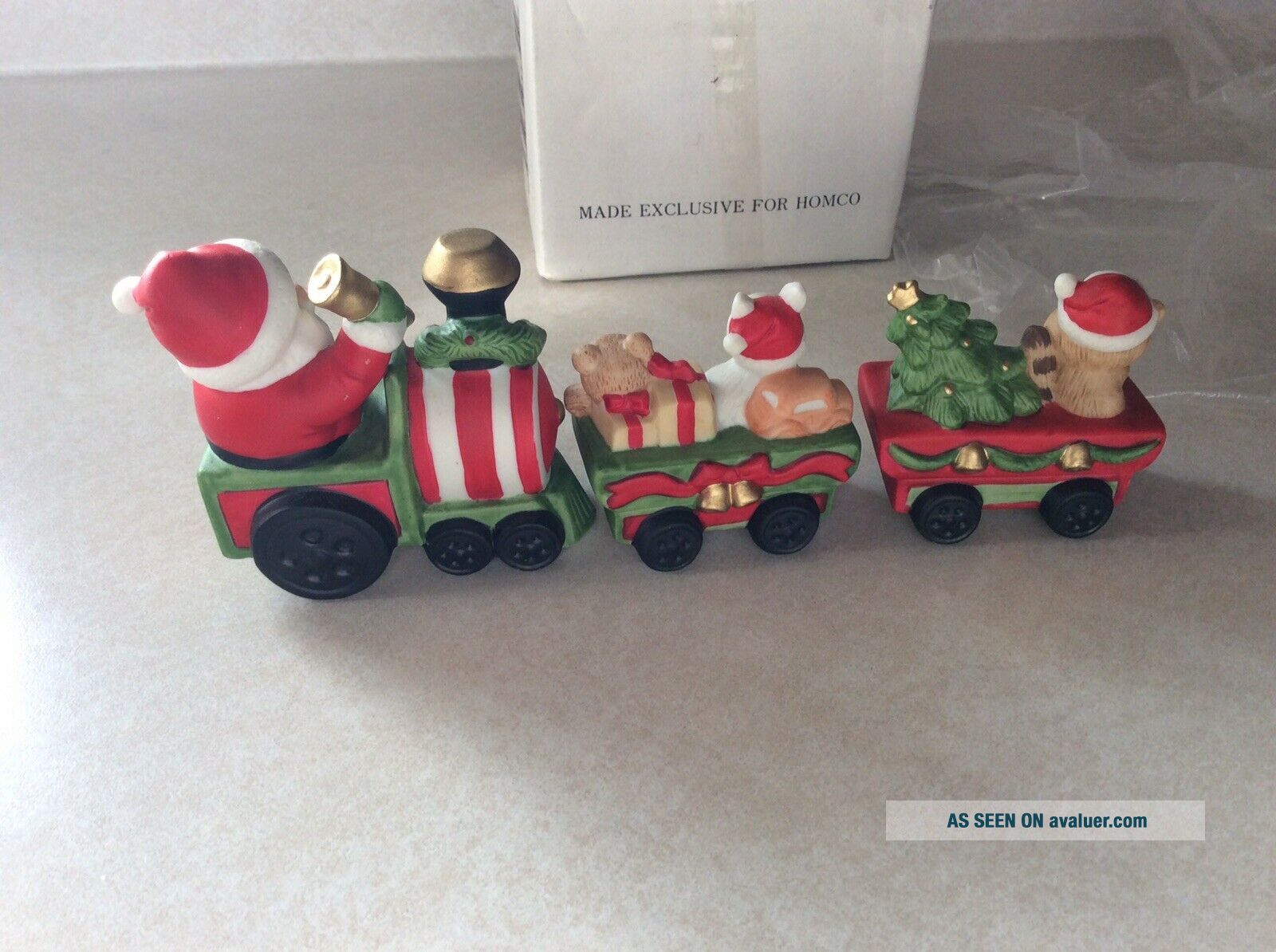 Vtg Homco 5701 Christmas Santa Animal Racoon Ceramic Train Set Decor 3 ...