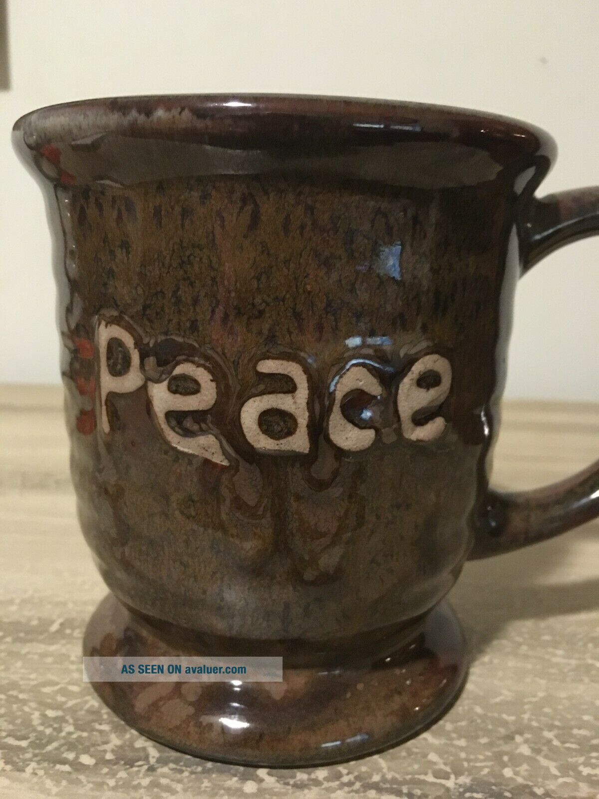 Home Essentials Huge Coffee Mug Cup Drip Brown Glaze That Says PEACE ...