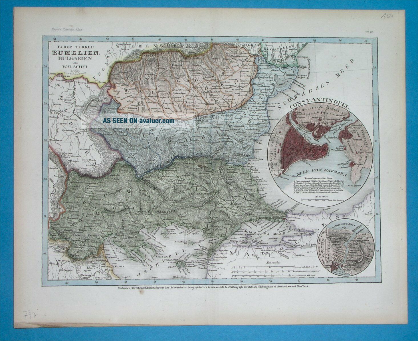 1850 RARE MAP BULGARIA WALLACHIA ROMANIA GREECE TURKEY CONSTANTINOPLE ...
