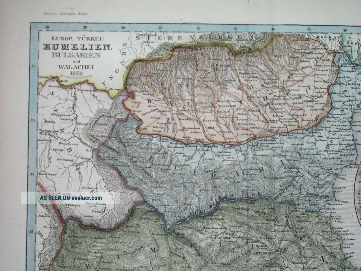 1850 RARE MAP BULGARIA WALLACHIA ROMANIA GREECE TURKEY CONSTANTINOPLE ...