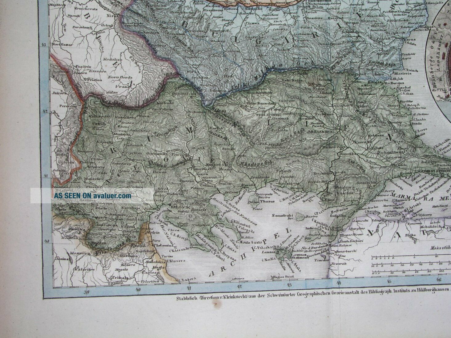 1850 RARE MAP BULGARIA WALLACHIA ROMANIA GREECE TURKEY CONSTANTINOPLE ...