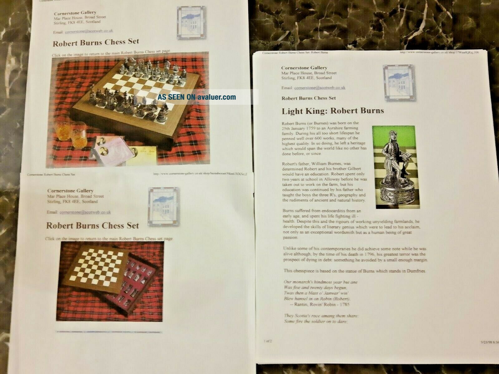 VERY RARE VINTAGE ROBERT BURNS PEWTER CHESS SET LIMITED 22 NEVER OUT OF ...