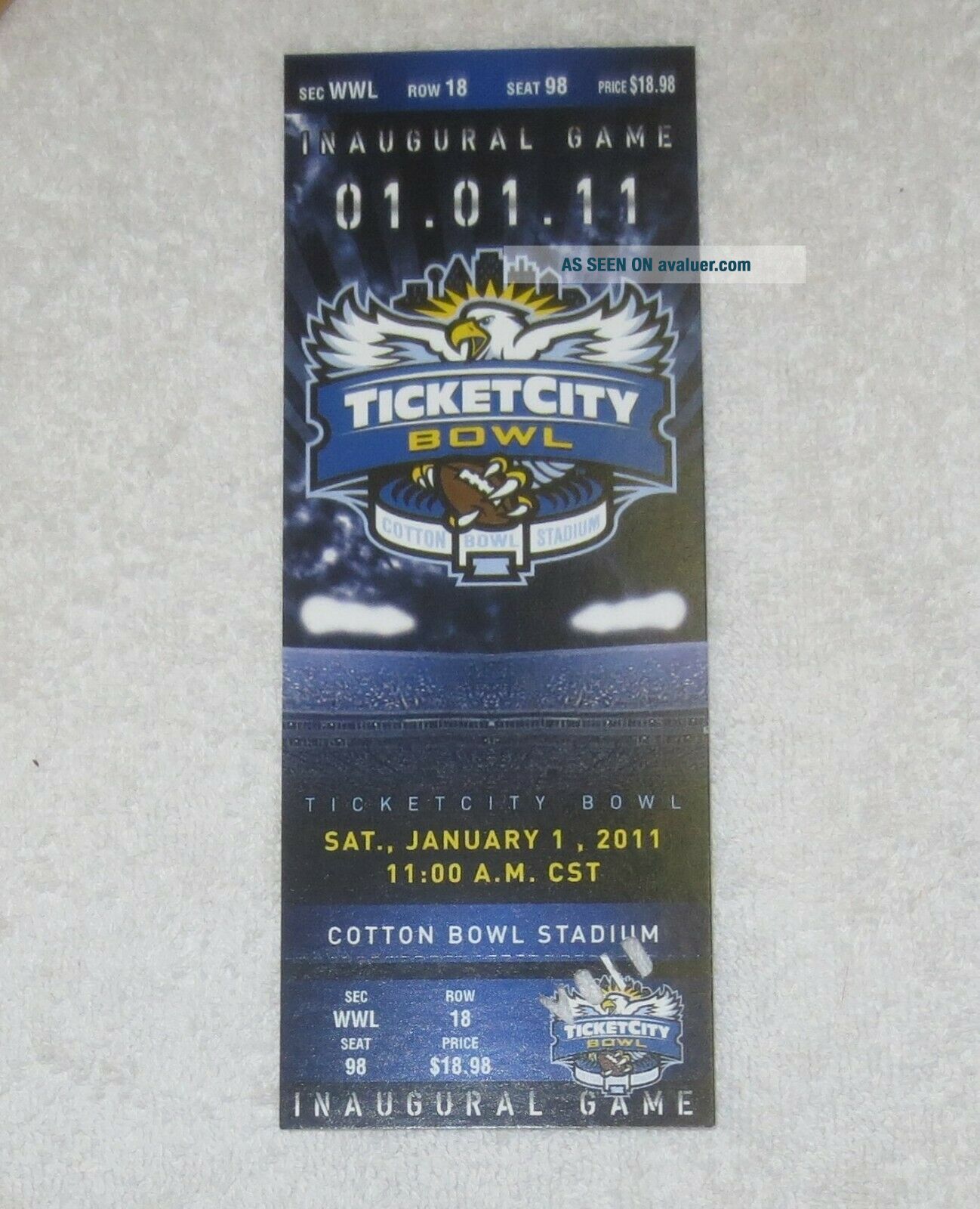 RARE 2011 TicketCity Bowl Full Ticket - Sample Test NORTHWESTERN V ...