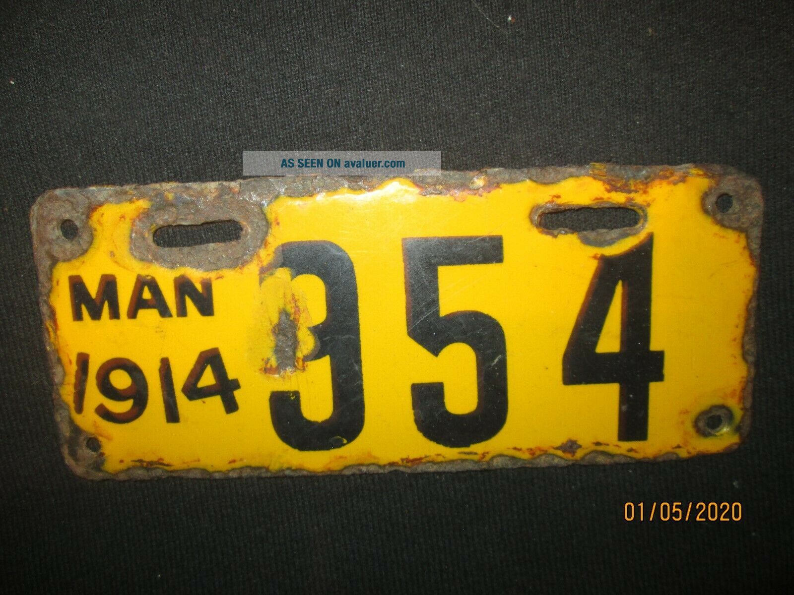 RARE VINTAGE PORCELAIN LICENSE 1914 MANITOBA CANADA MOTORCYCLE LICENCE ...